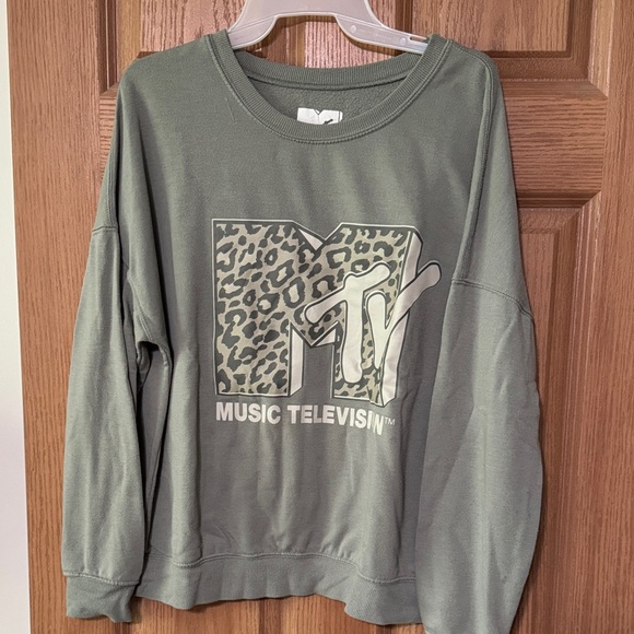 MTV | Tops | Mtv Logo Sweatshirt In Olive Green Size Large | Poshmark
